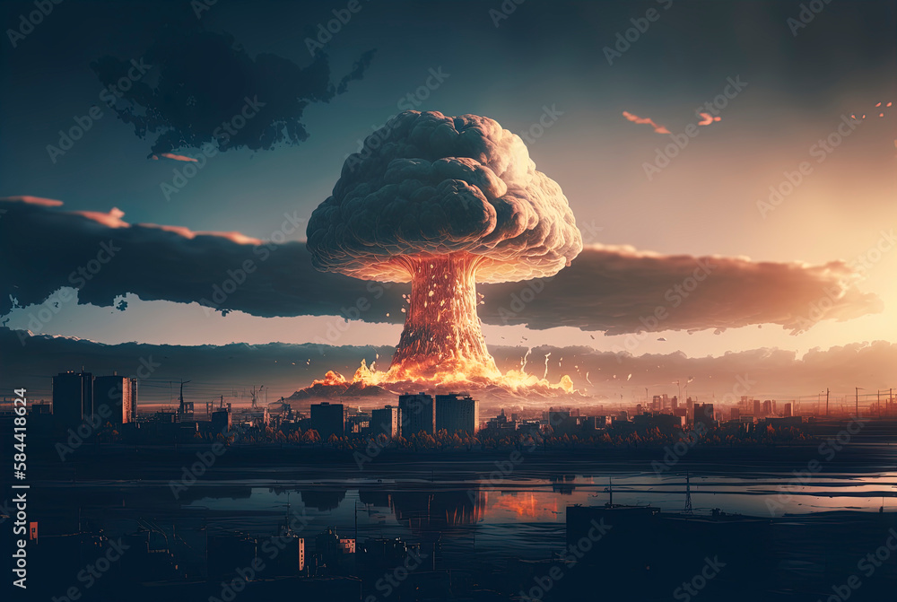 Nuclear explosion in a city, atomic bomb, nuclear war, generative ai ...