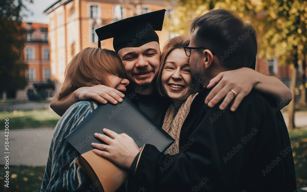 Parents congratulate the graduate. Generative AI Stock Illustration ...