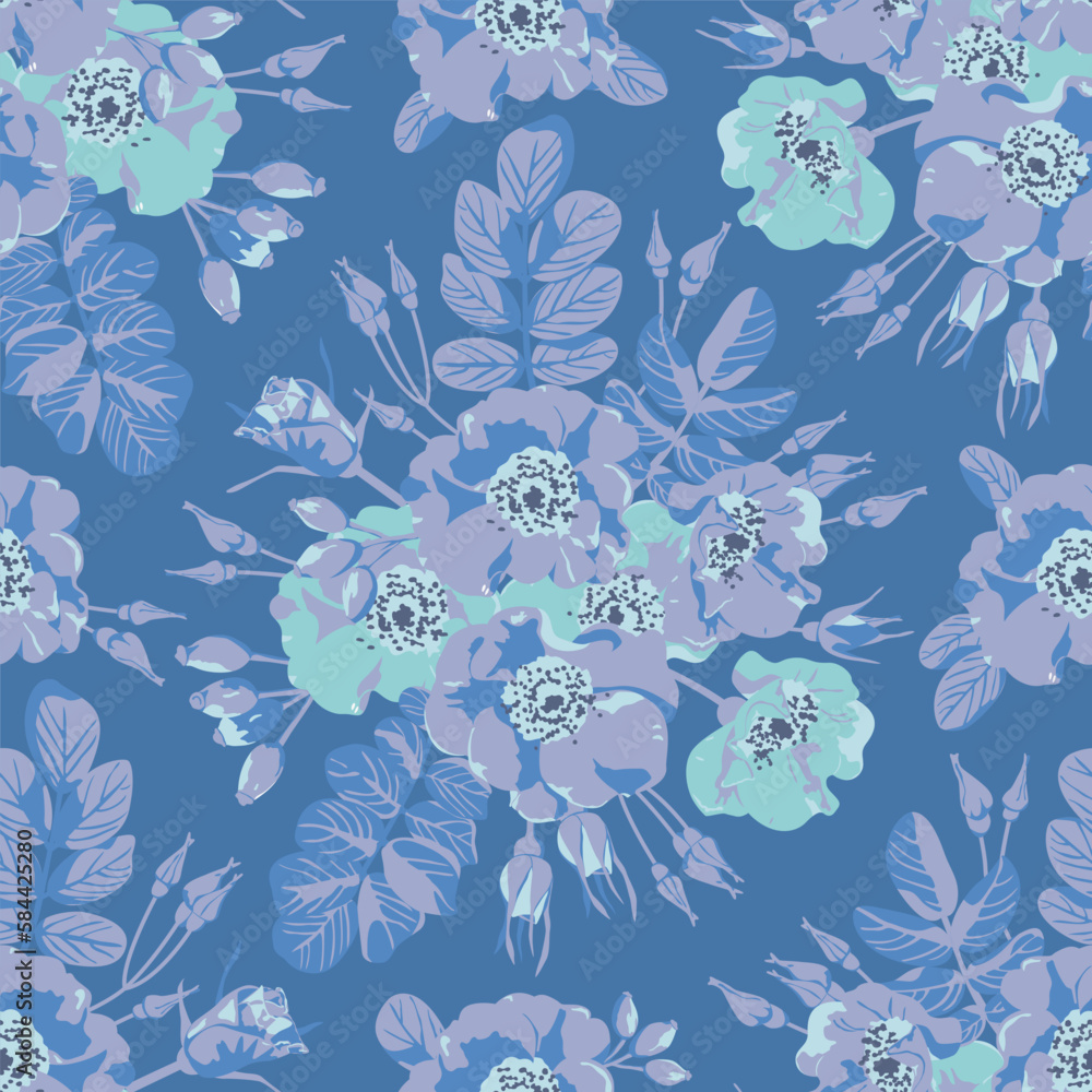 Seamless background with floral ornament. Blue flowers in a watercolor ...