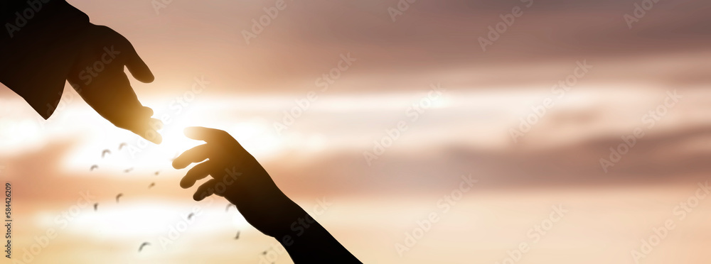 the hand of christ helping and giving hope to a person Stock Photo ...