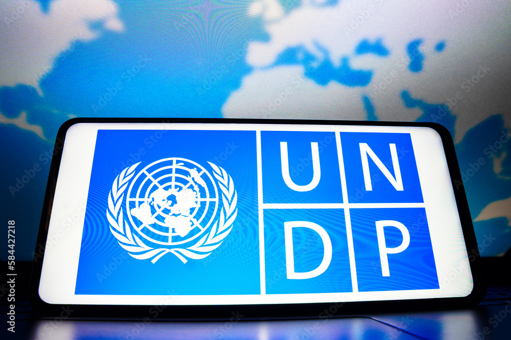 March 23, 2023, Brazil. In this photo illustration, the United Nations ...