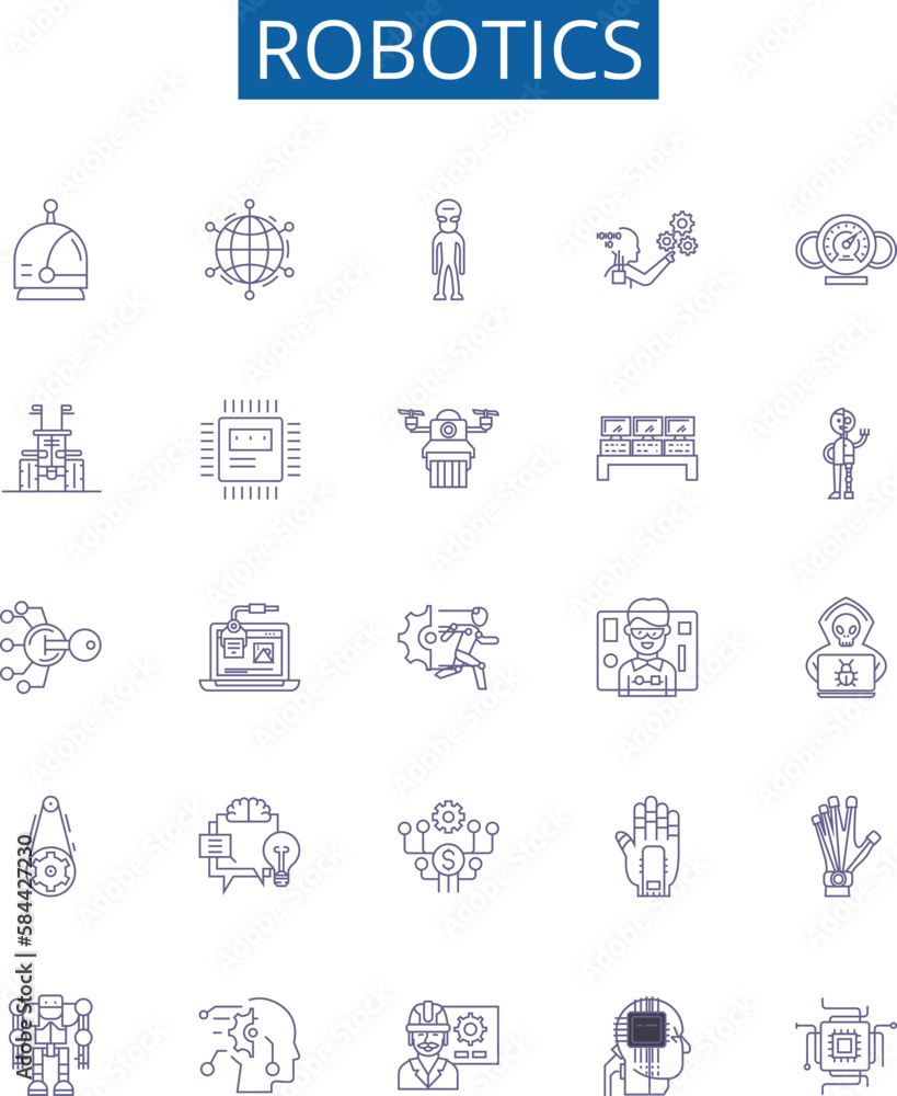 Vetor de Robotics line icons signs set. Design collection of Robotics ...