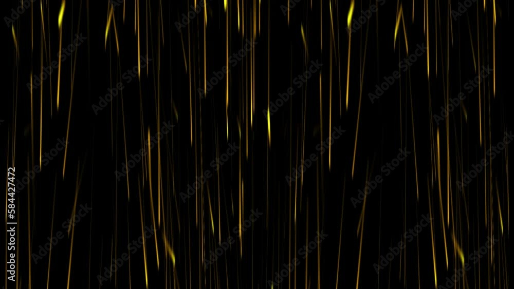 Meteor rain from flying comets with lightning. 3d rendering of golden ...