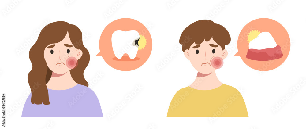 Young man and woman have toothache symptom because of decayed tooth and ...