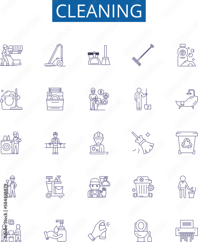 Cleaning line icons signs set. Design collection of Sanitize, Wash ...