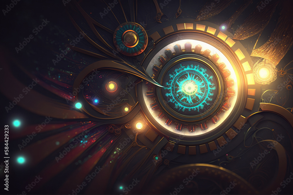 Cosmic trance and hypnosis concept of glowing details in digital neural ...