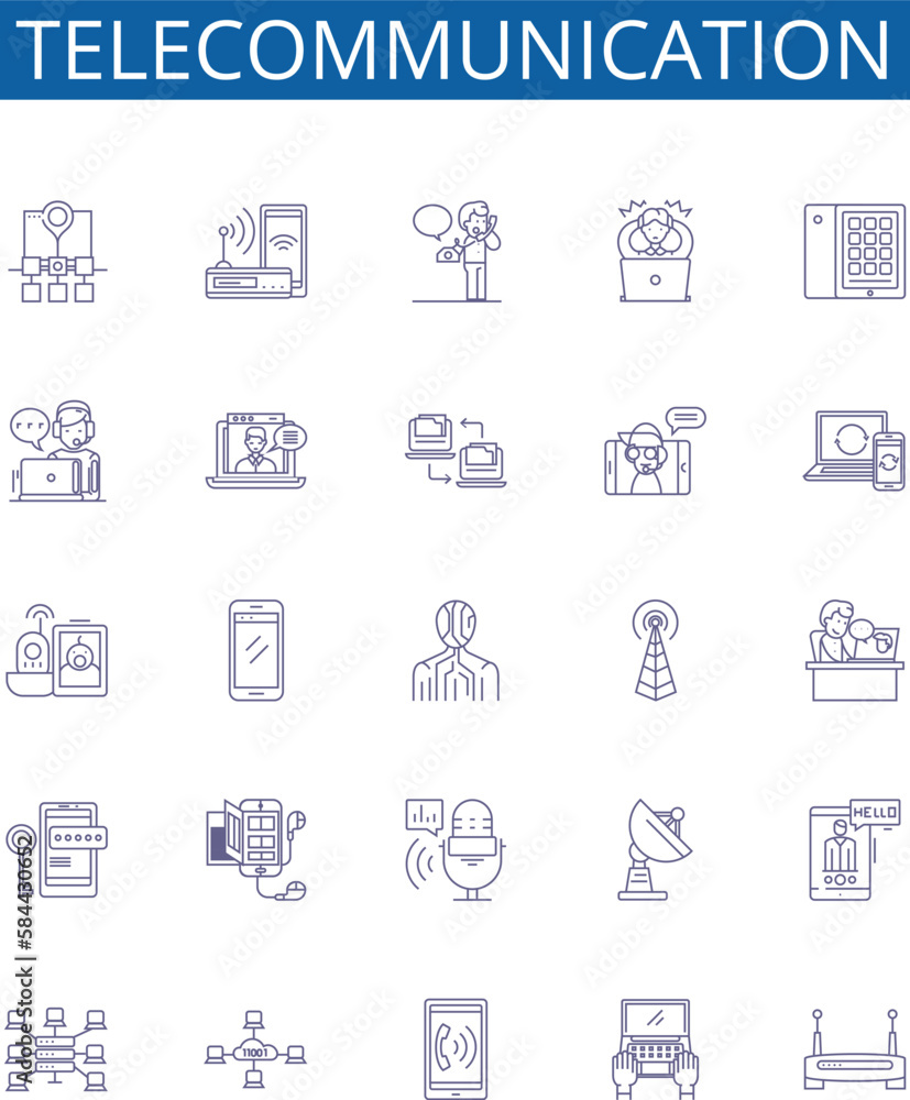 Telecommunication line icons signs set. Design collection of Telecom ...