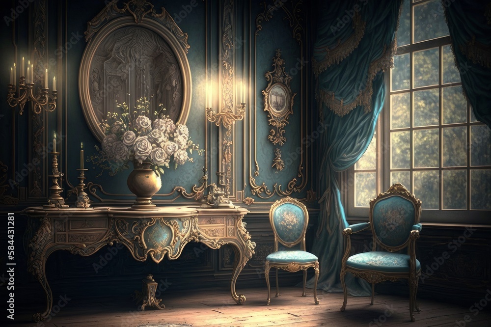 Rococo Architecture, stunning remarkable rococo, old interior, a room ...