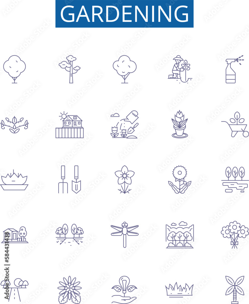 Gardening line icons signs set. Design collection of Planting, Watering ...