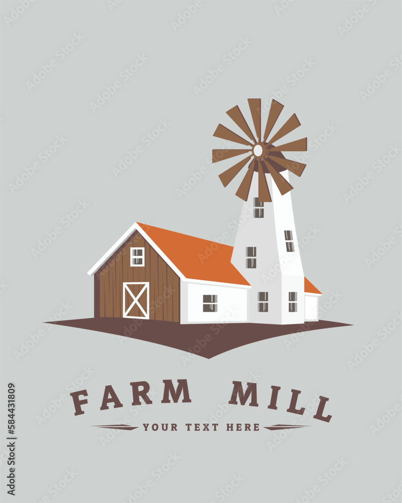 Vector Logo design of Farm with mill concept Stock Vector | Adobe Stock
