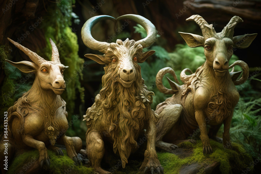 Forest deities mythological goats with horns, creature from legends. AI ...