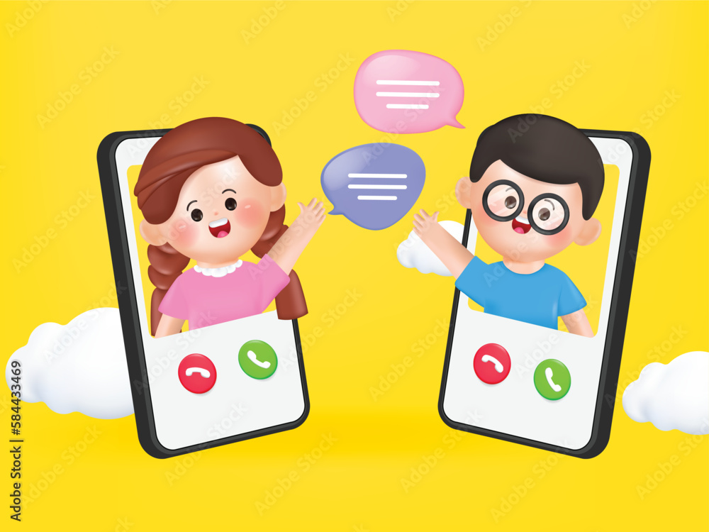 3d People Virtual Conference Video call communication. Calling phone ...