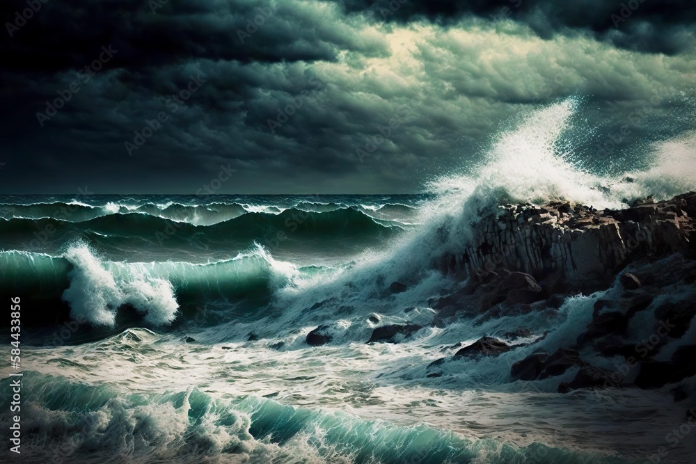 dangerous approaching storm over sea or ocean broken water , made with ...