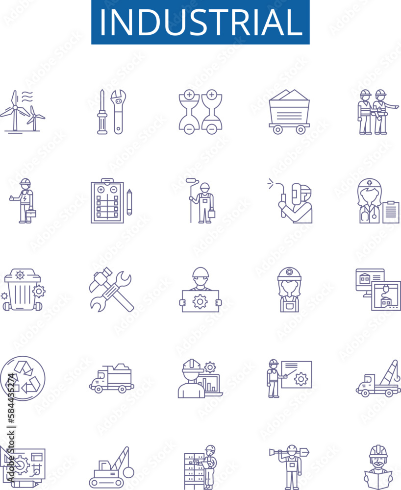 Industrial line icons signs set. Design collection of Factory ...