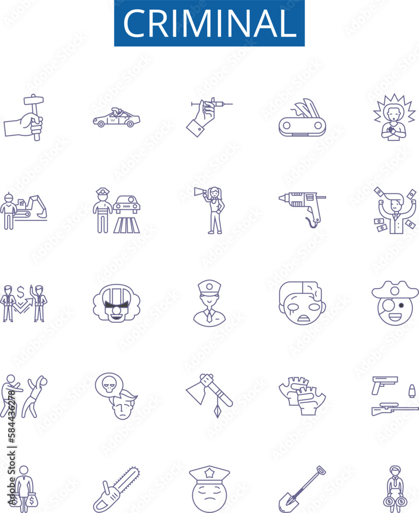 Criminal line icons signs set. Design collection of Lawbreaker, felon ...
