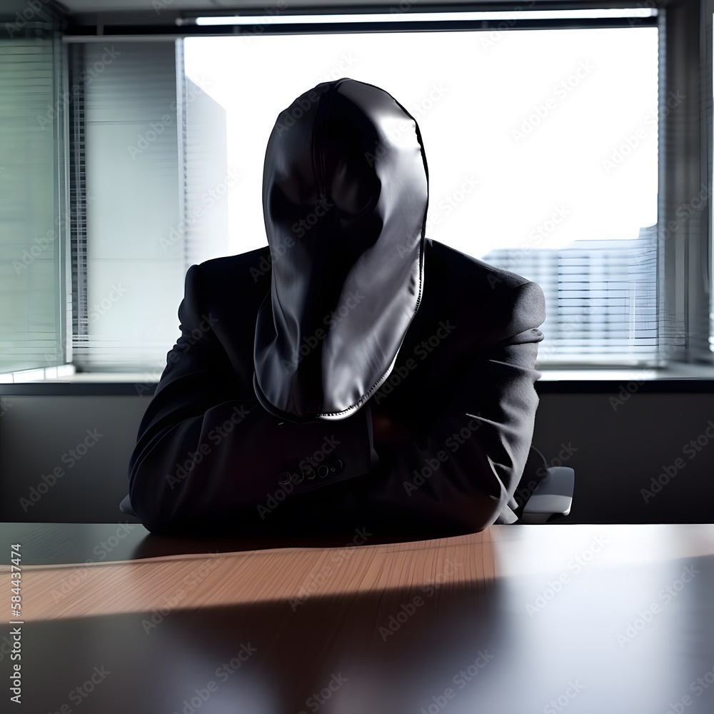 Hacker Man with mask on office background screated with Generative AI ...