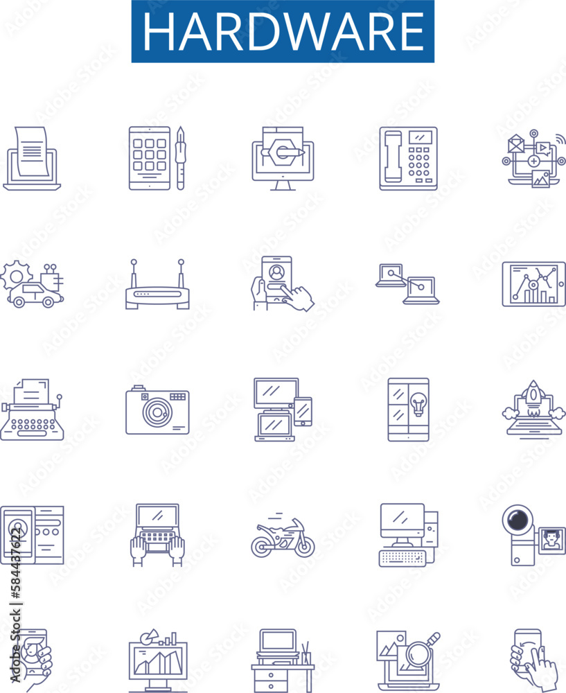 Hardware line icons signs set. Design collection of Hardware ...