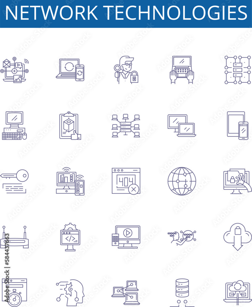 Network technologies line icons signs set. Design collection of ...