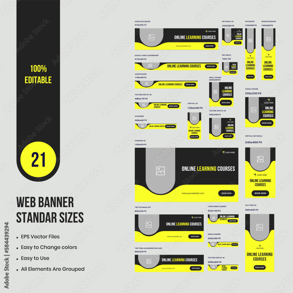 Online learning web set banner template design for social media posts ...