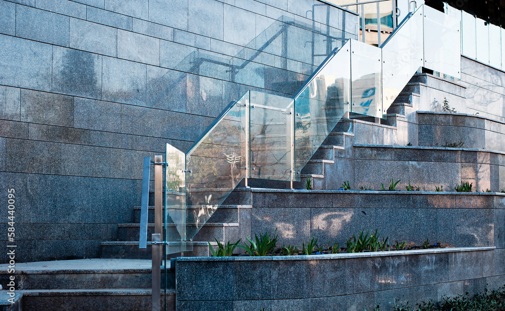 Steps, contemporary granite stone stairs. Architectural details ...