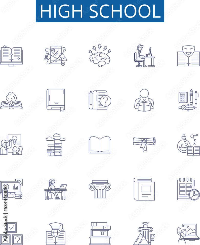 High school line icons signs set. Design collection of Education ...