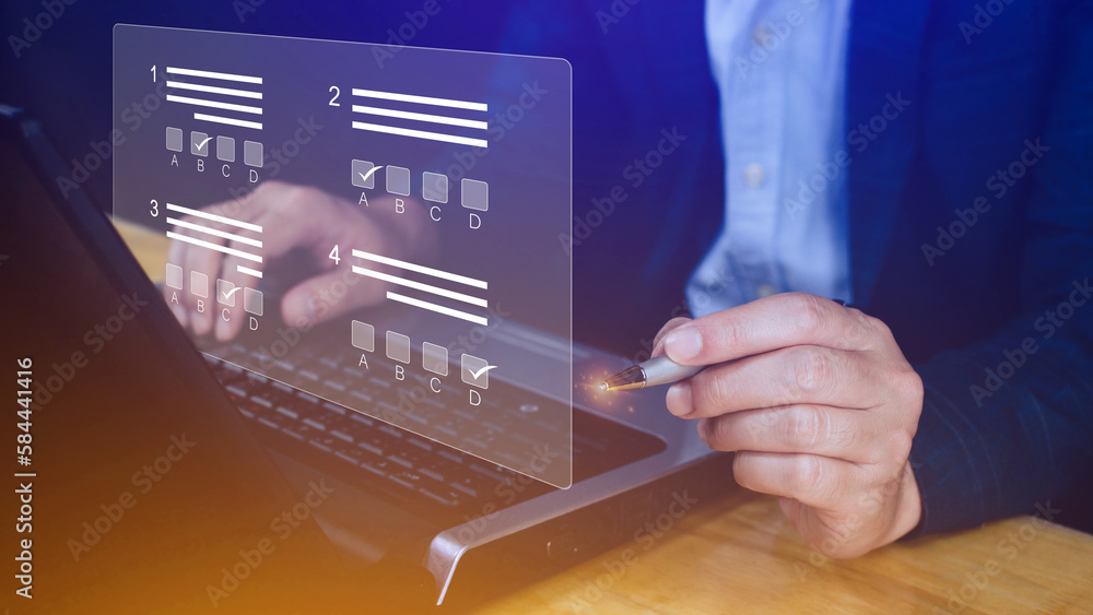 Online exam concept, choose correct answer in test. checklist and ...