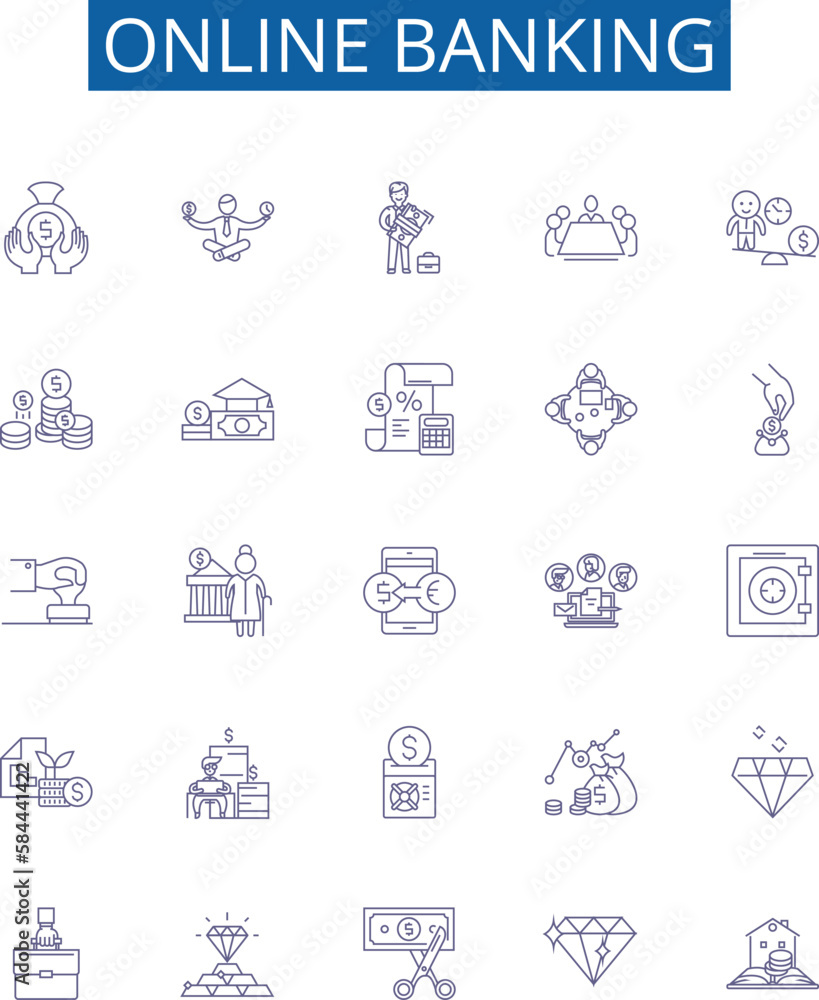 Online banking line icons signs set. Design collection of E Banking ...