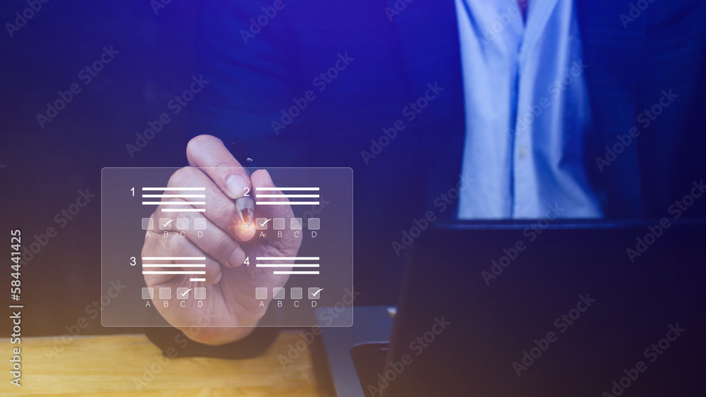 Online exam concept, choose correct answer in test. checklist and ...
