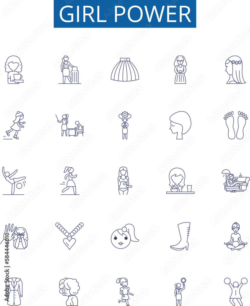 Girl power line icons signs set. Design collection of Feminism ...