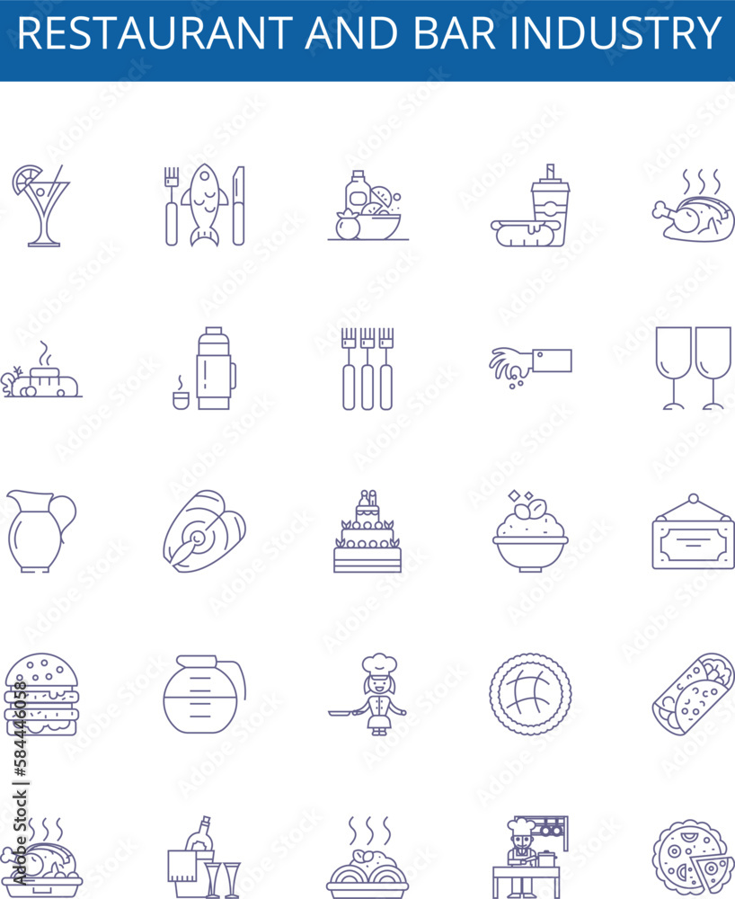 Restaurant and bar industry line icons signs set. Design collection of ...