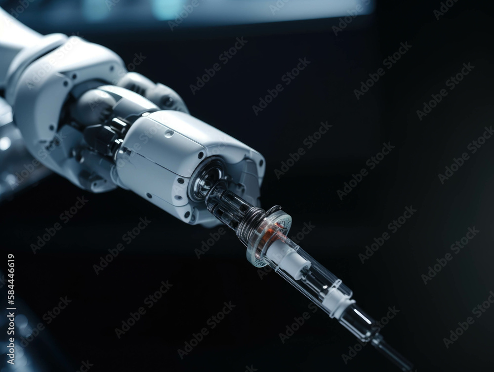A robotic arm holding a syringe demonstrating AIs ability to create ...