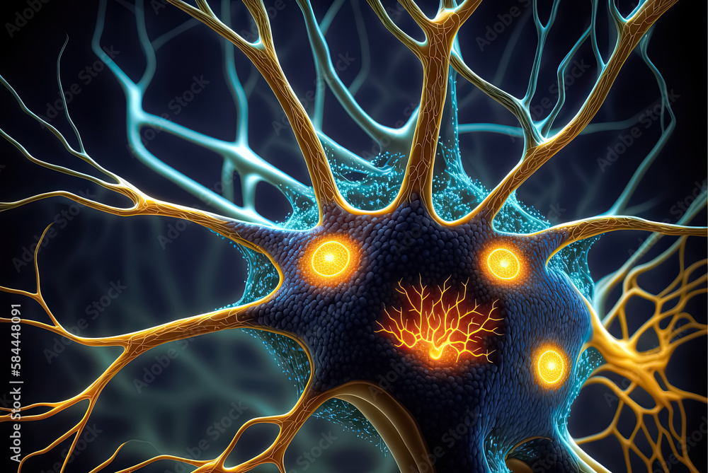 ภาพประกอบสต็อก Neuron network brain cells. Human nervous system and ...