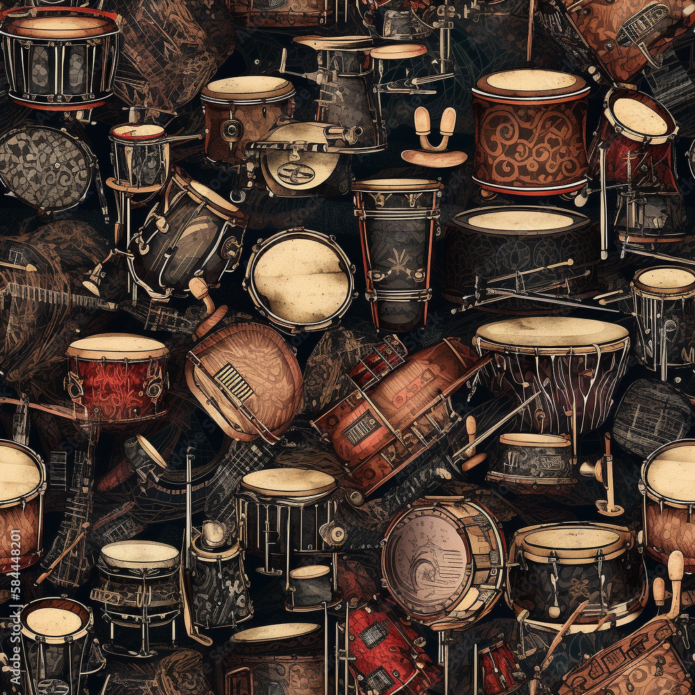 Seamless Abstract Background Tile With A Music Theme of Percussion ...