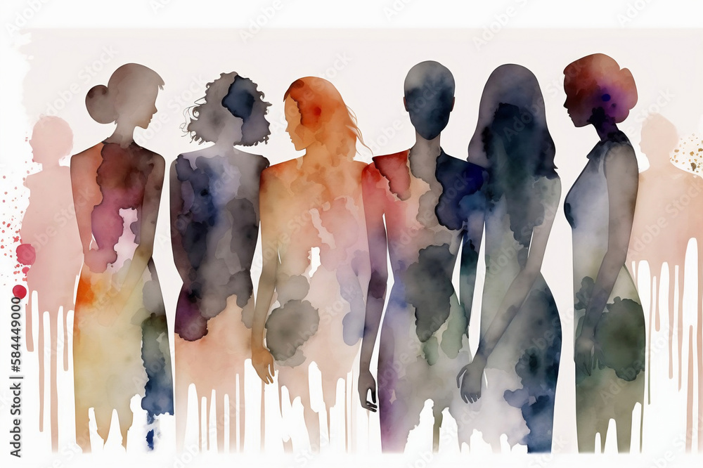 Group of women, watercolor painting of their silhouettes. AI generated ...