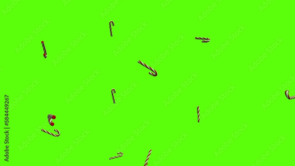 Candy canes background. Falling candy canes over green screen or chroma ...