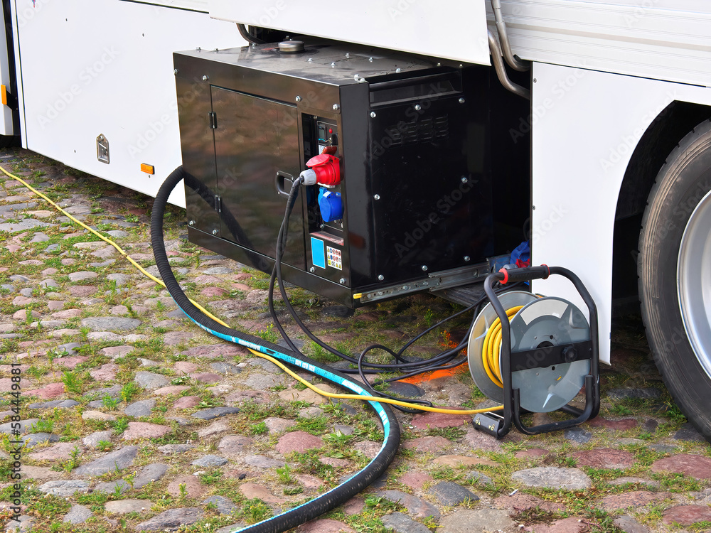 Built-in diesel generator in the truck. Technical assistance truck on ...
