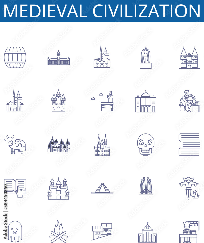 Medieval civilization line icons signs set. Design collection of ...