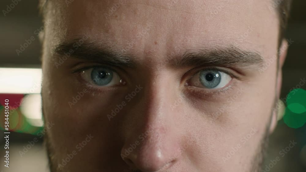 Close up male eyes strong sight angry unrecognizable man staring look ...