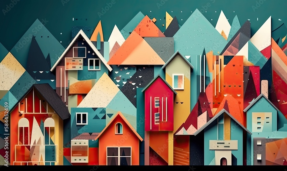 A digital illustration of a house with a blue background and a house ...