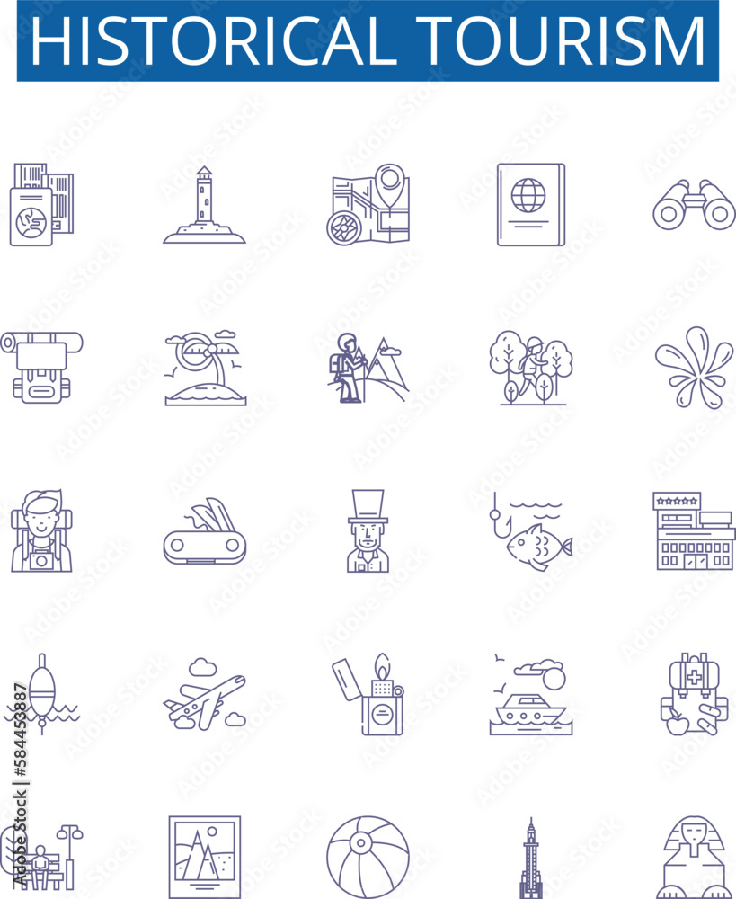 Historical tourism line icons signs set. Design collection of Heritage ...