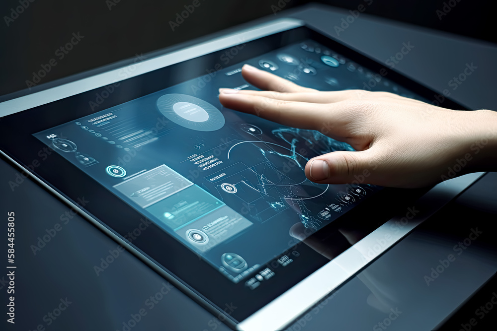 Touchscreen interface. - Generative Ai. - digital, technology, device, screen, hand, finger ...