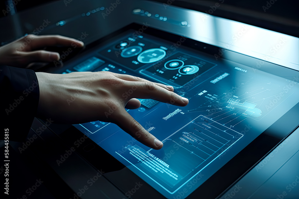 Touchscreen interface. - Generative Ai. - digital, technology, device, screen, hand, finger ...
