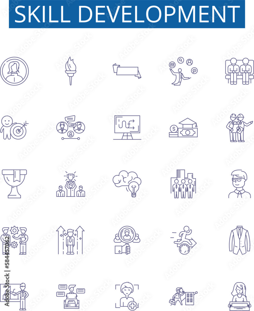 Skill development line icons signs set. Design collection of Training, Coaching, Learning ...