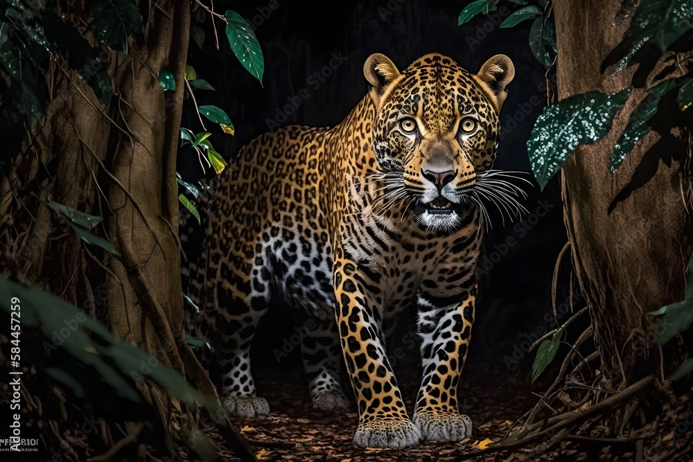 Leopard in a jungle at night portrait | Ai Generated animal ...
