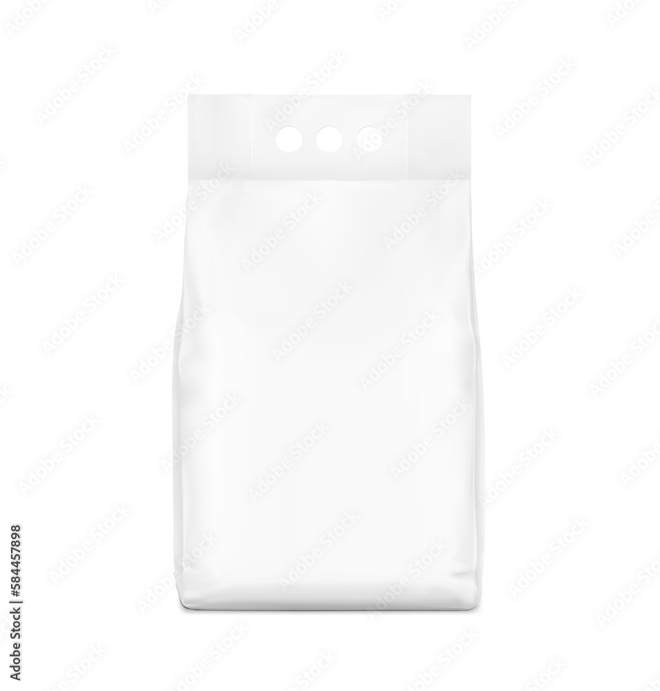 Packaging bag with a finger handle mockup. Vector illustration isolated ...
