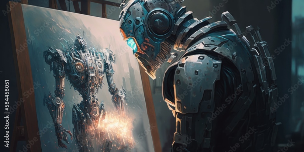 Roboartist painting its artwork piece. Robots takes over the human ...