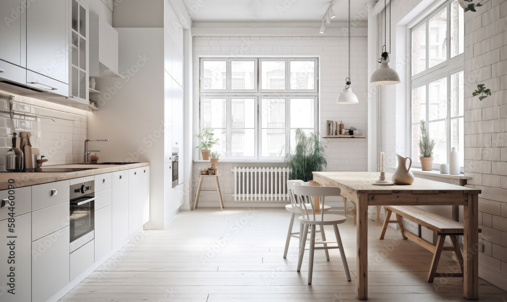 Stylish modern kitchen in a light Scandinavian style, generative AI ...