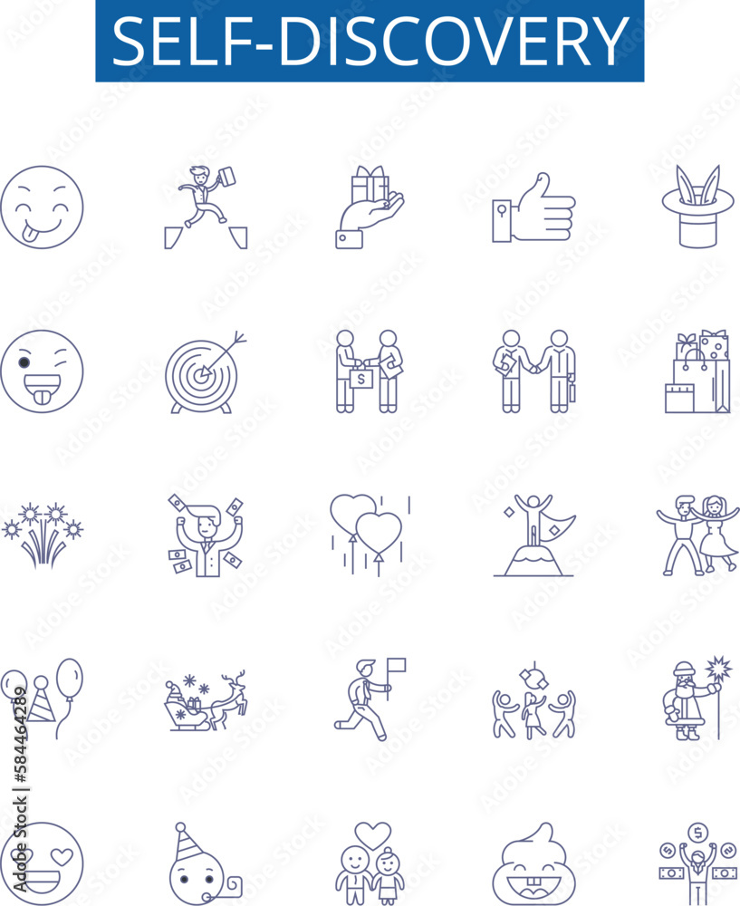 Self-discovery line icons signs set. Design collection of Exploration ... Self-discovery line icons signs set. Design collection of Exploration ...