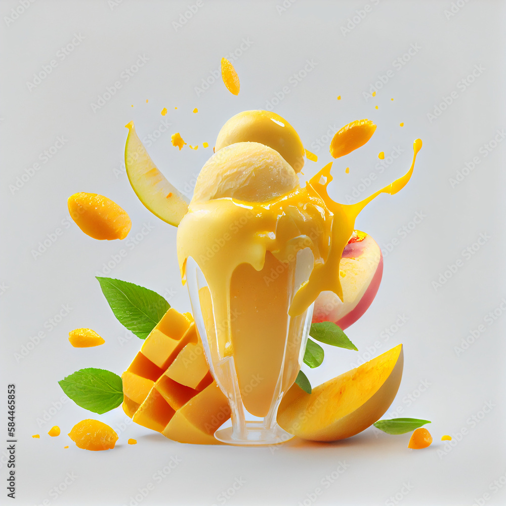 Mango Juice And Ice Cream White Background HD Upscale Stock ...