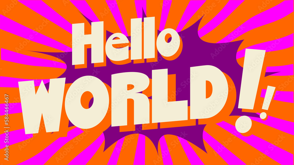 Cartoon expression 4k burst explosion spiral 'hello world' vintage ...